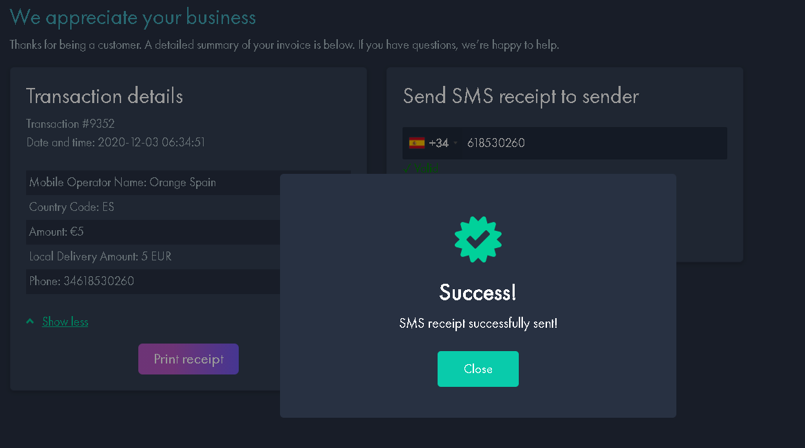 Make your first topup (Live Mode)
